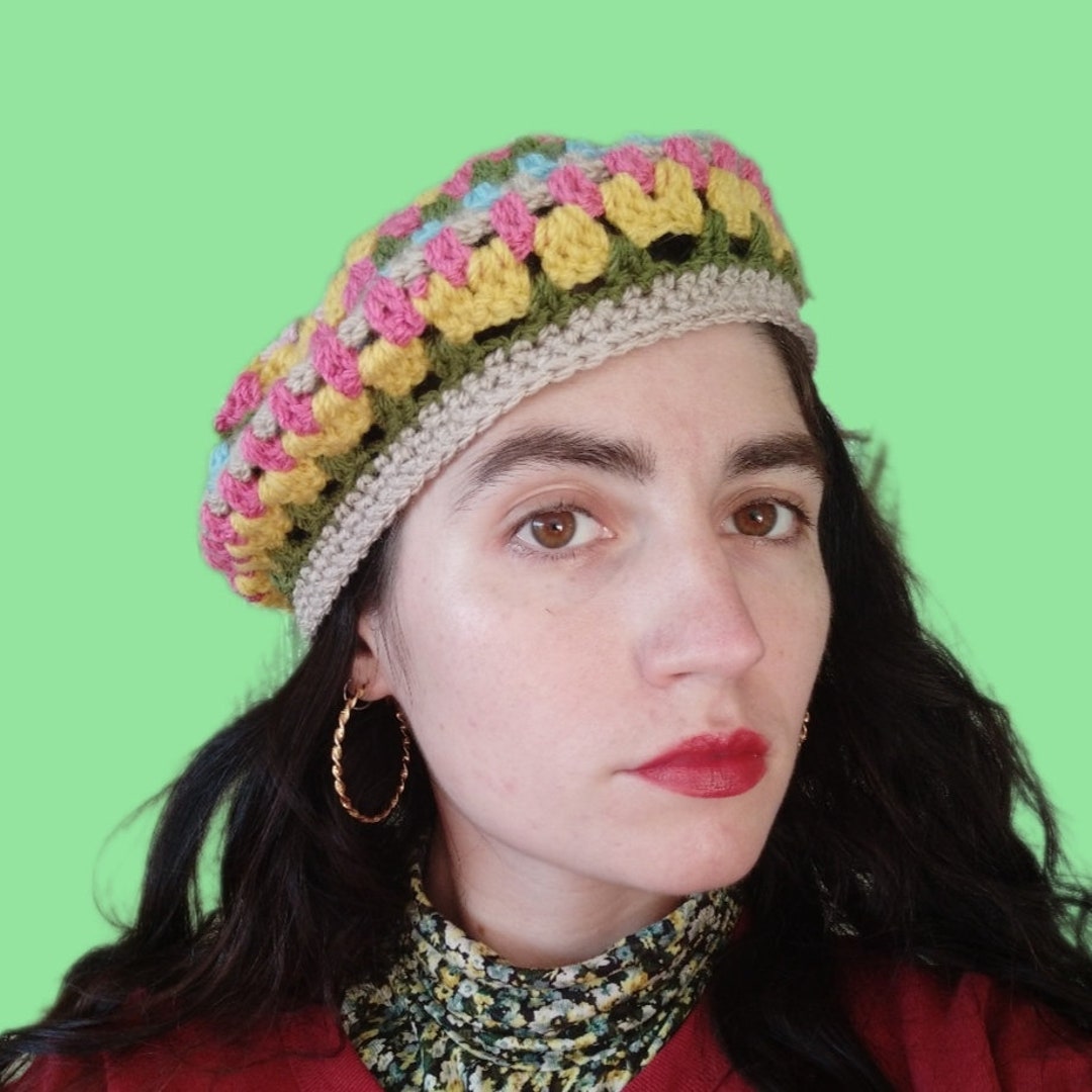 Béret Bonnet Fait Main Au Crochet Preppy Multicolore Etsy France