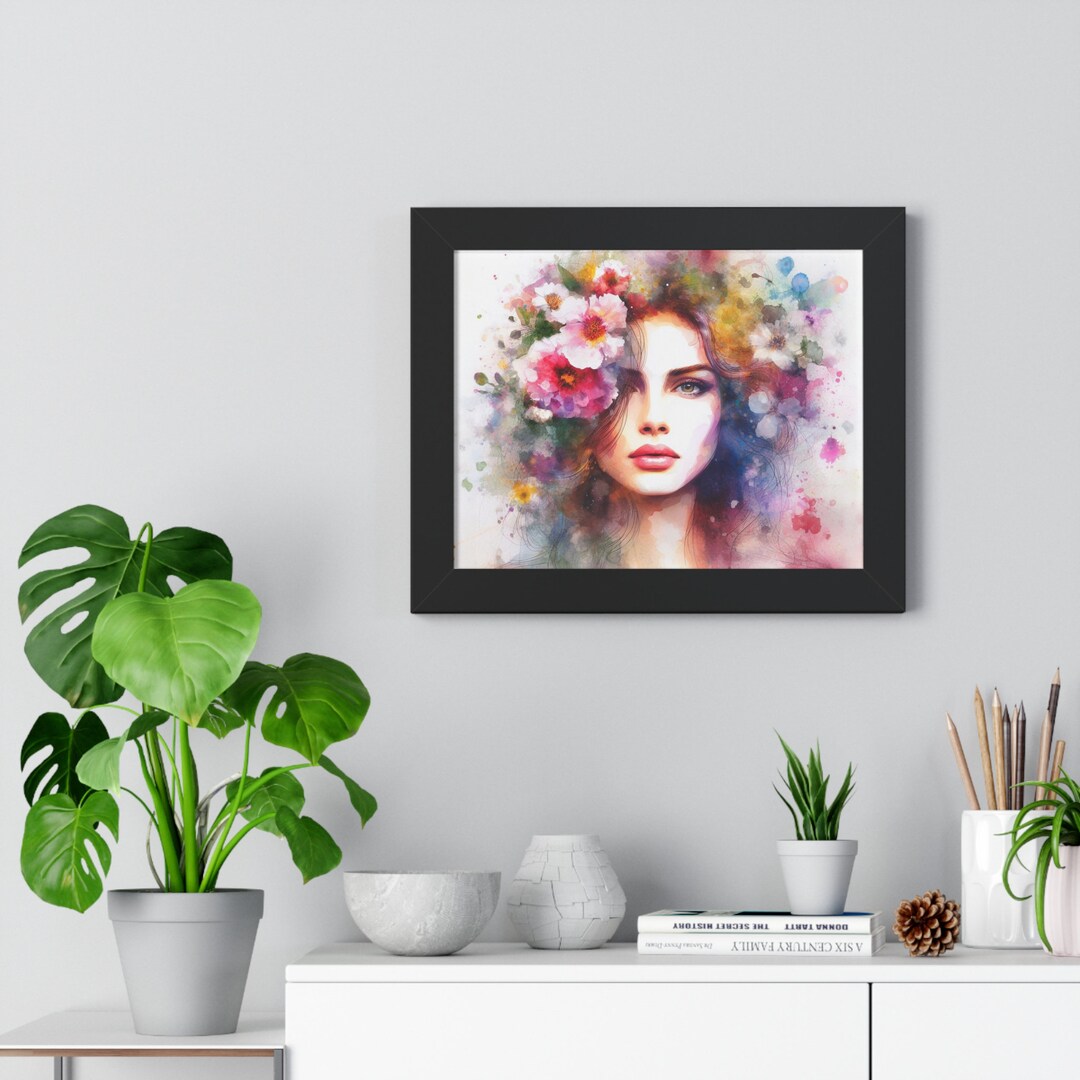 Floral Muse Enchanting Watercolor Portrait on Lexjet Paper, Framed Art ...