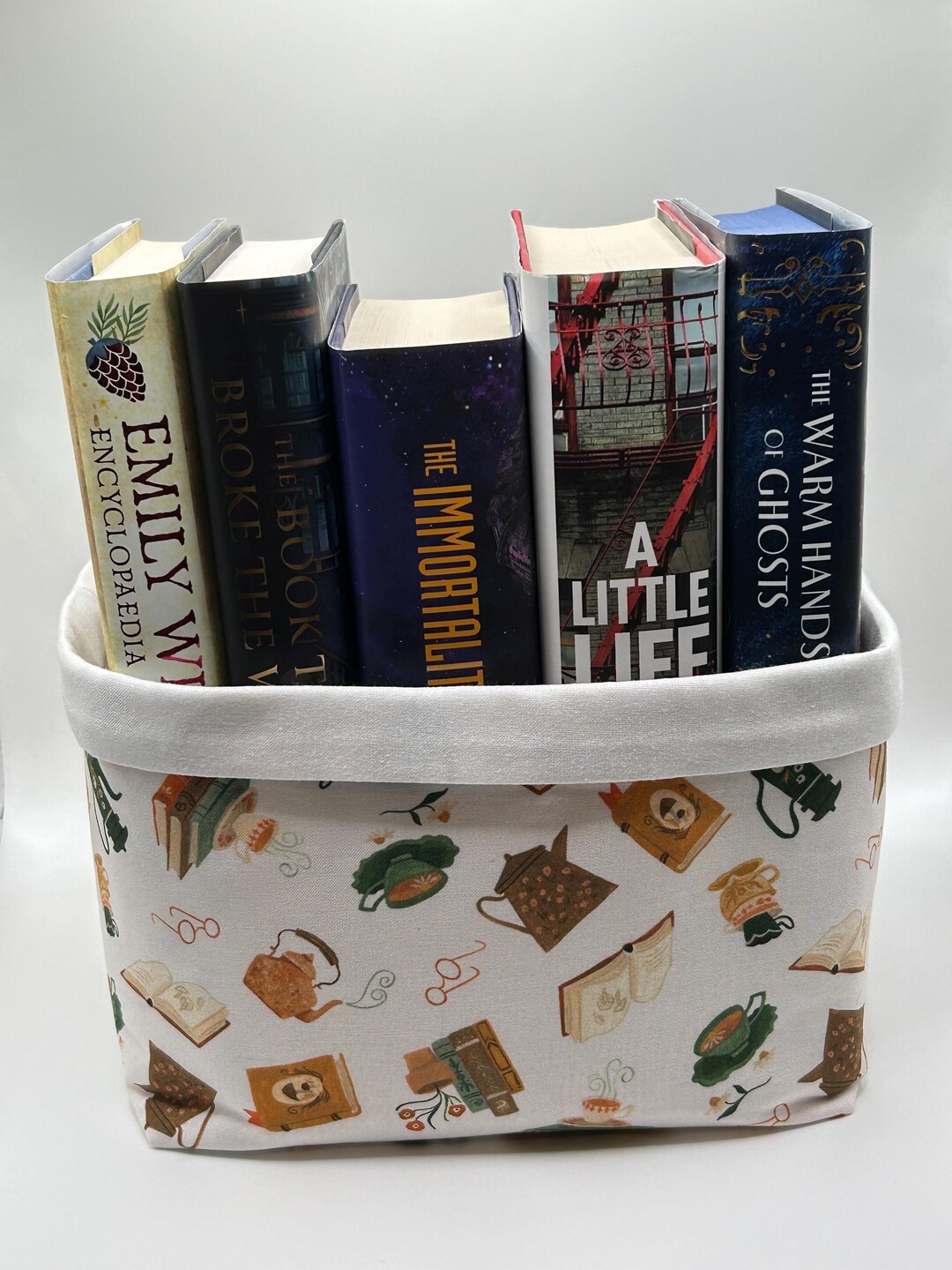 Handmade TBR Book Basket Fabric Book Organiser White Bookish Design - Etsy
