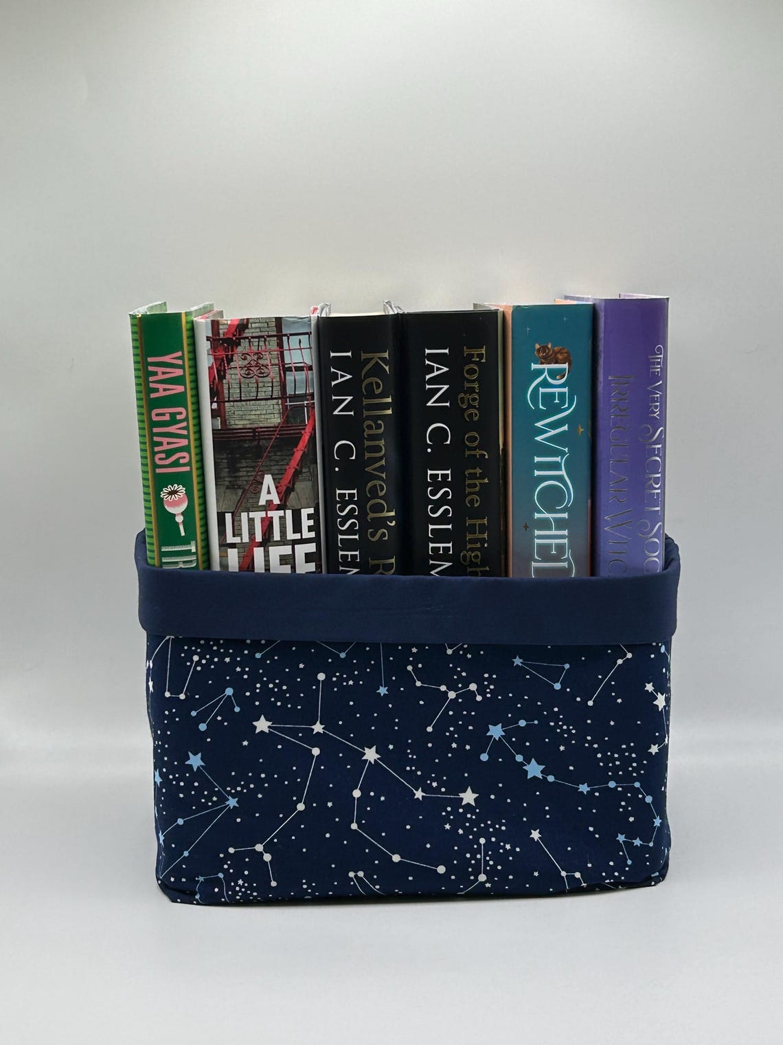 Handmade TBR Book Basket | Fabric Book Organiser | Navy Starry Design ...