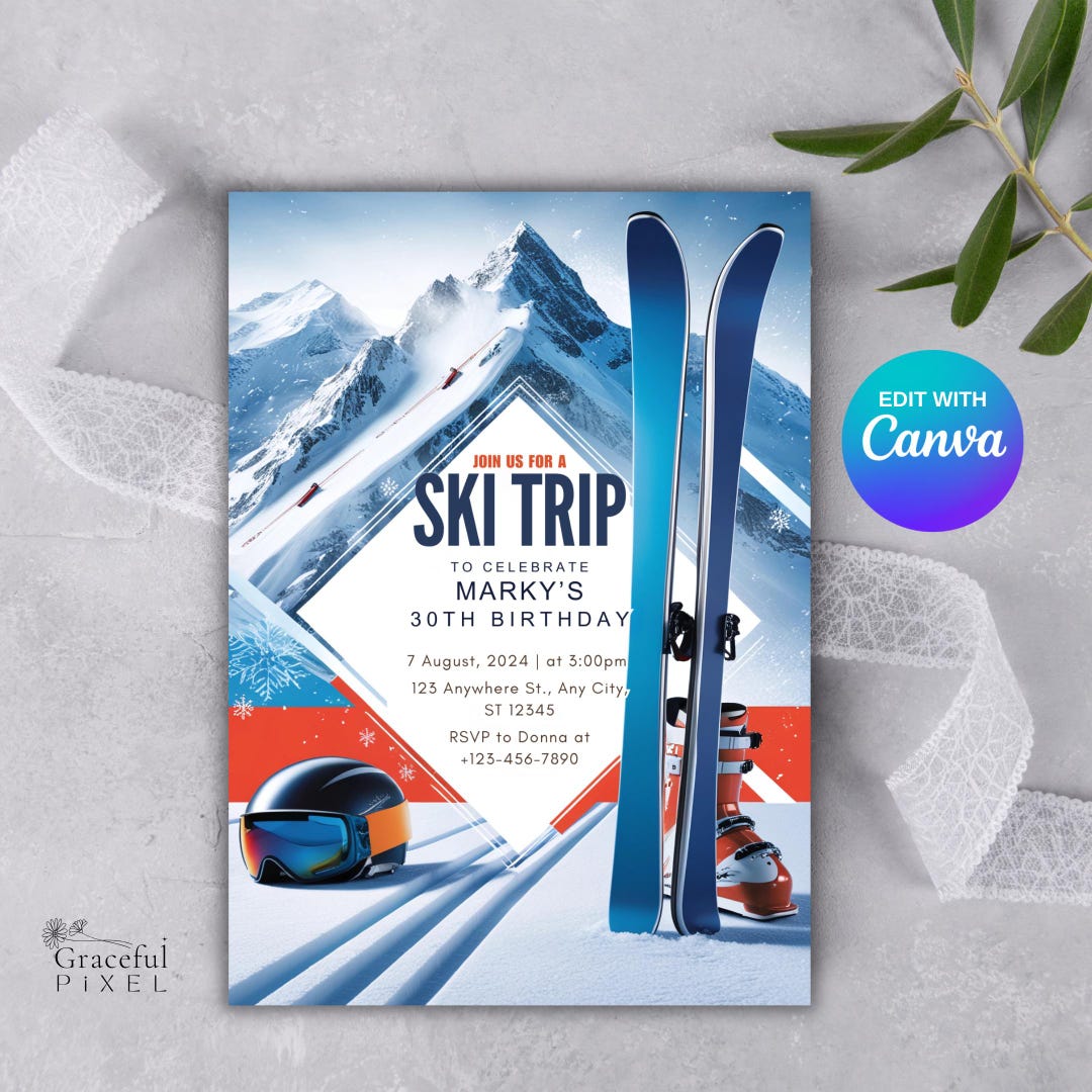 Ski Trip Invitation Template | Printable Ski Party Invites for ...