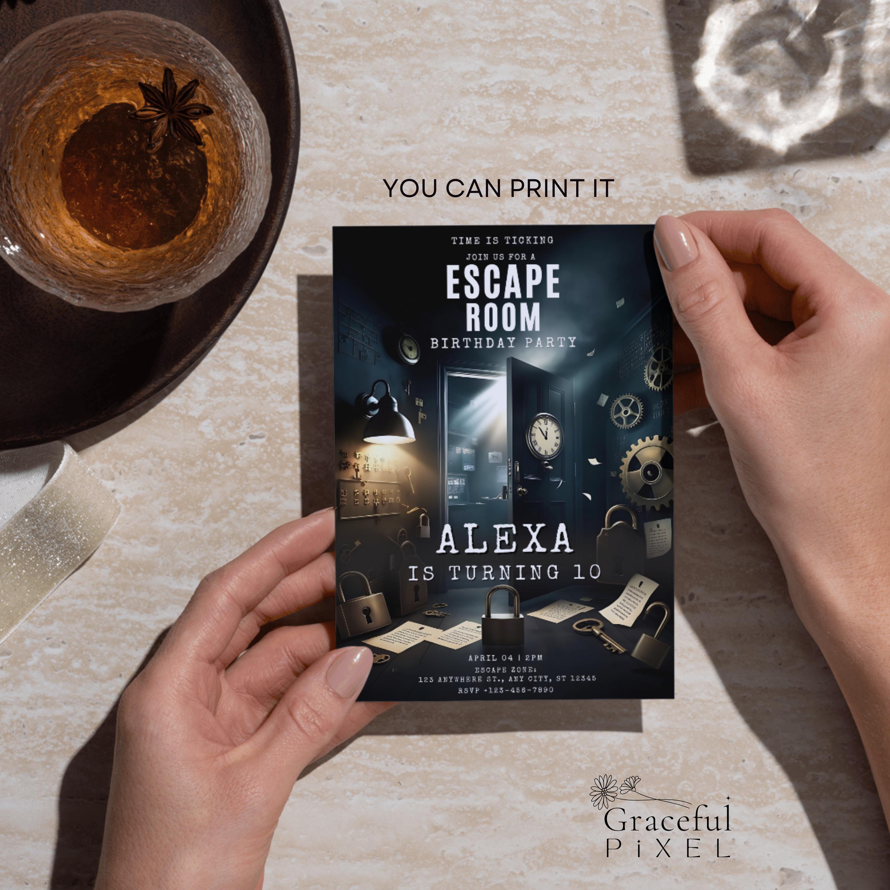 Escape Room Invite Template | Printable Birthday Party Invitation for ...