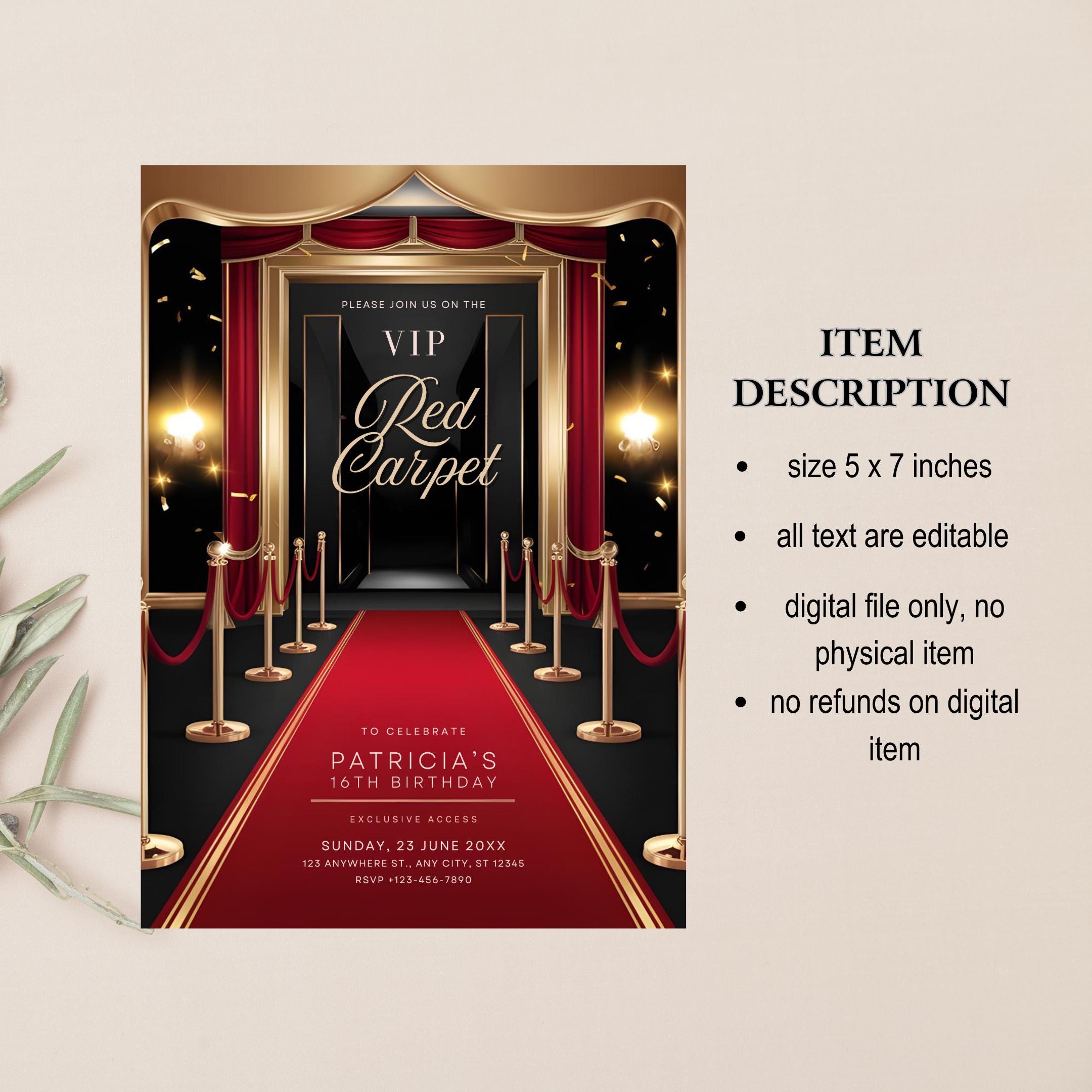 Red Carpet Invite, Red Carpet Birthday Invitation, Hollywood Theme ...