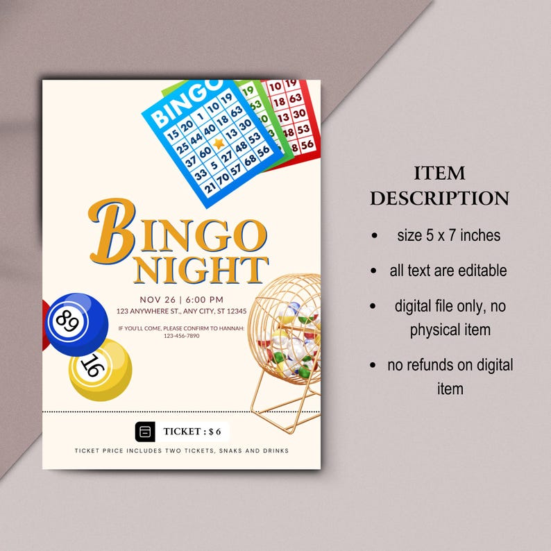 Bingo Night Flyer - Printable Invitation Template for Fundraiser ...