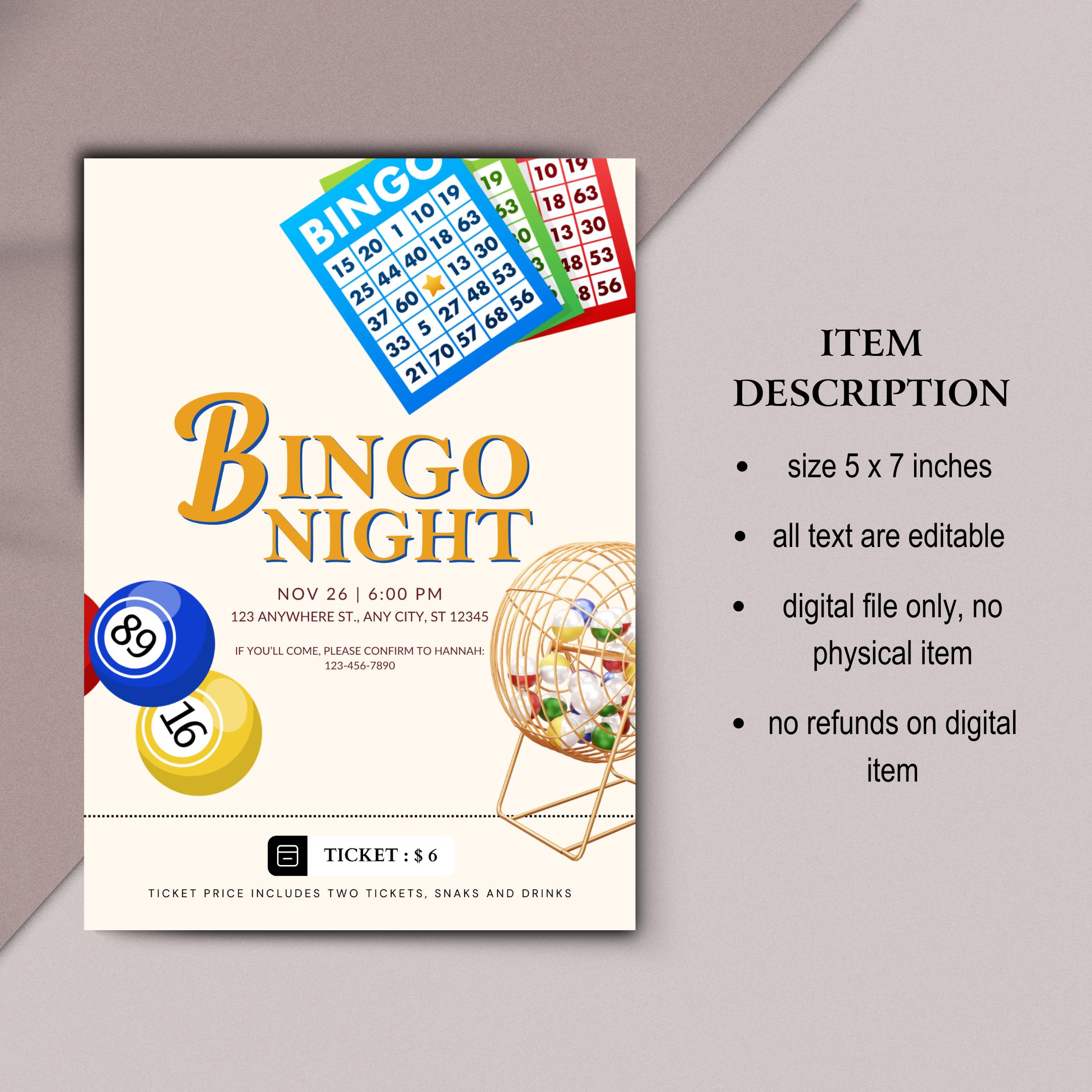 Bingo Night Flyer - Printable Invitation Template for Fundraiser ...