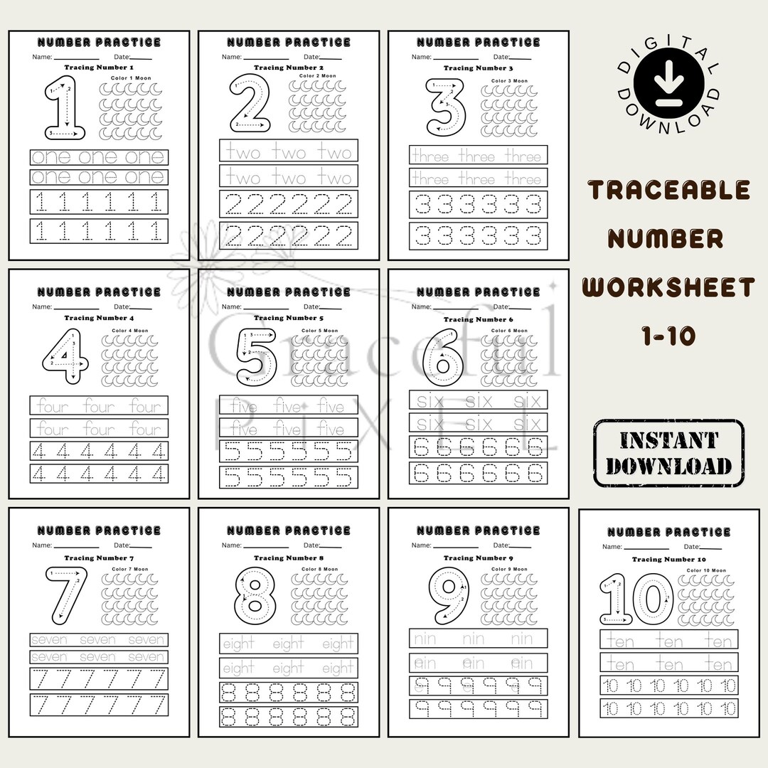 Traceable Numbers Worksheet for Kids Number Tracing & Writing Practice ...