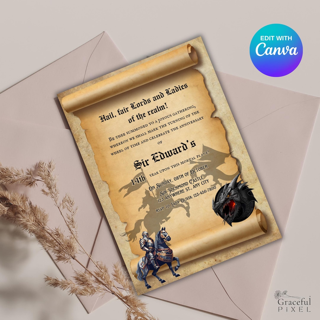 Medieval Birthday Invite Printable Medieval Party Invitation Template ...