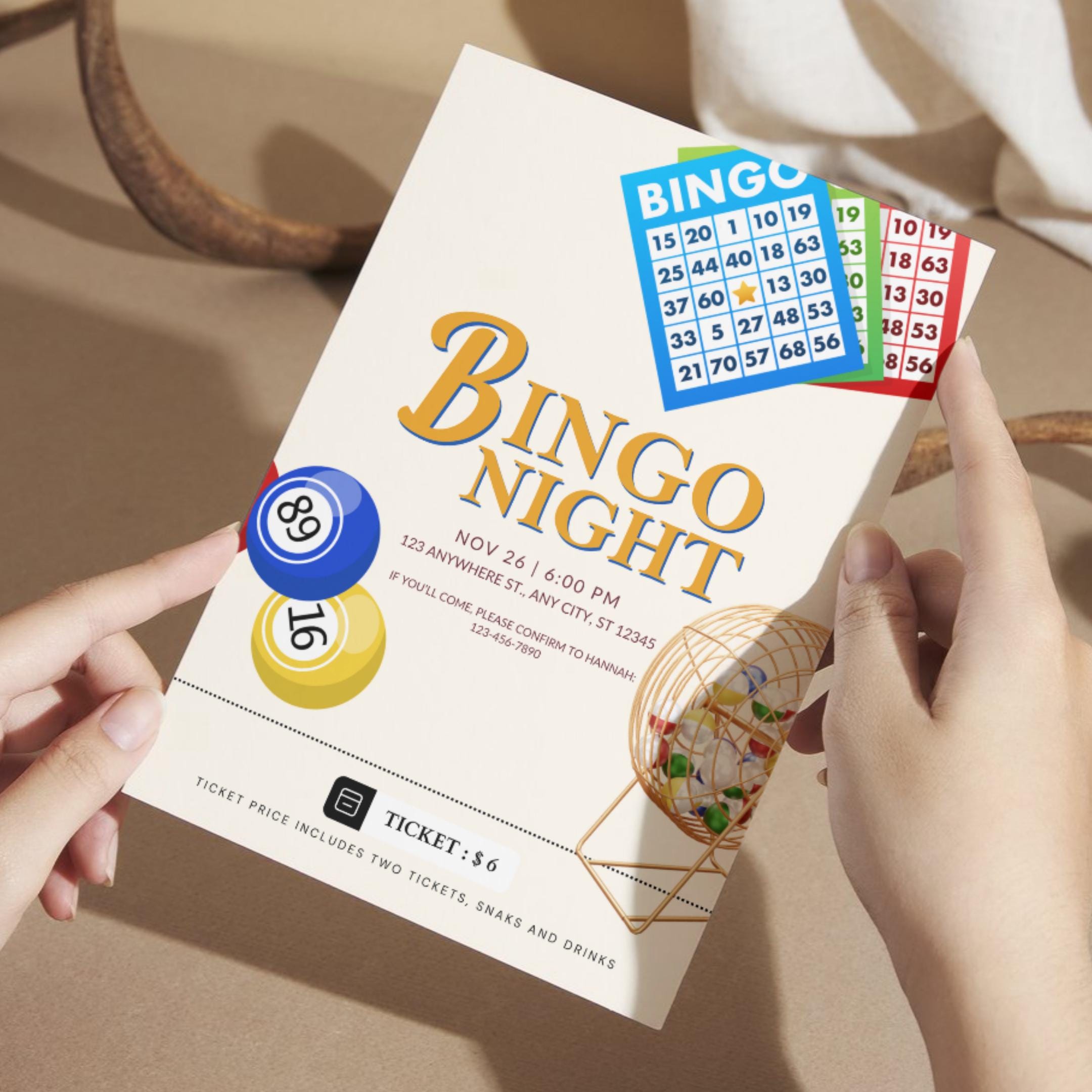 Bingo Night Flyer - Printable Invitation Template for Fundraiser ...