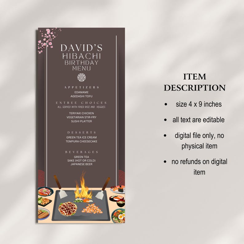 Hibachi Menu - Printable Menu Template for Dinner & Celebrations ...