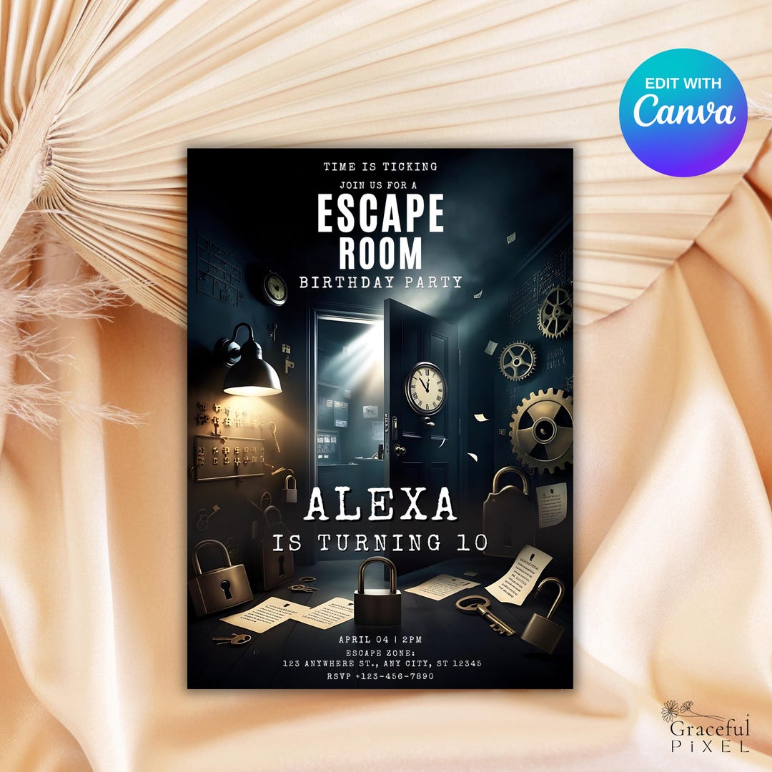 Escape Room Invite Template | Printable Birthday Party Invitation for ...