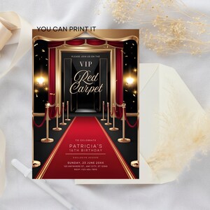 Red Carpet Invite, Red Carpet Birthday Invitation, Hollywood Theme ...