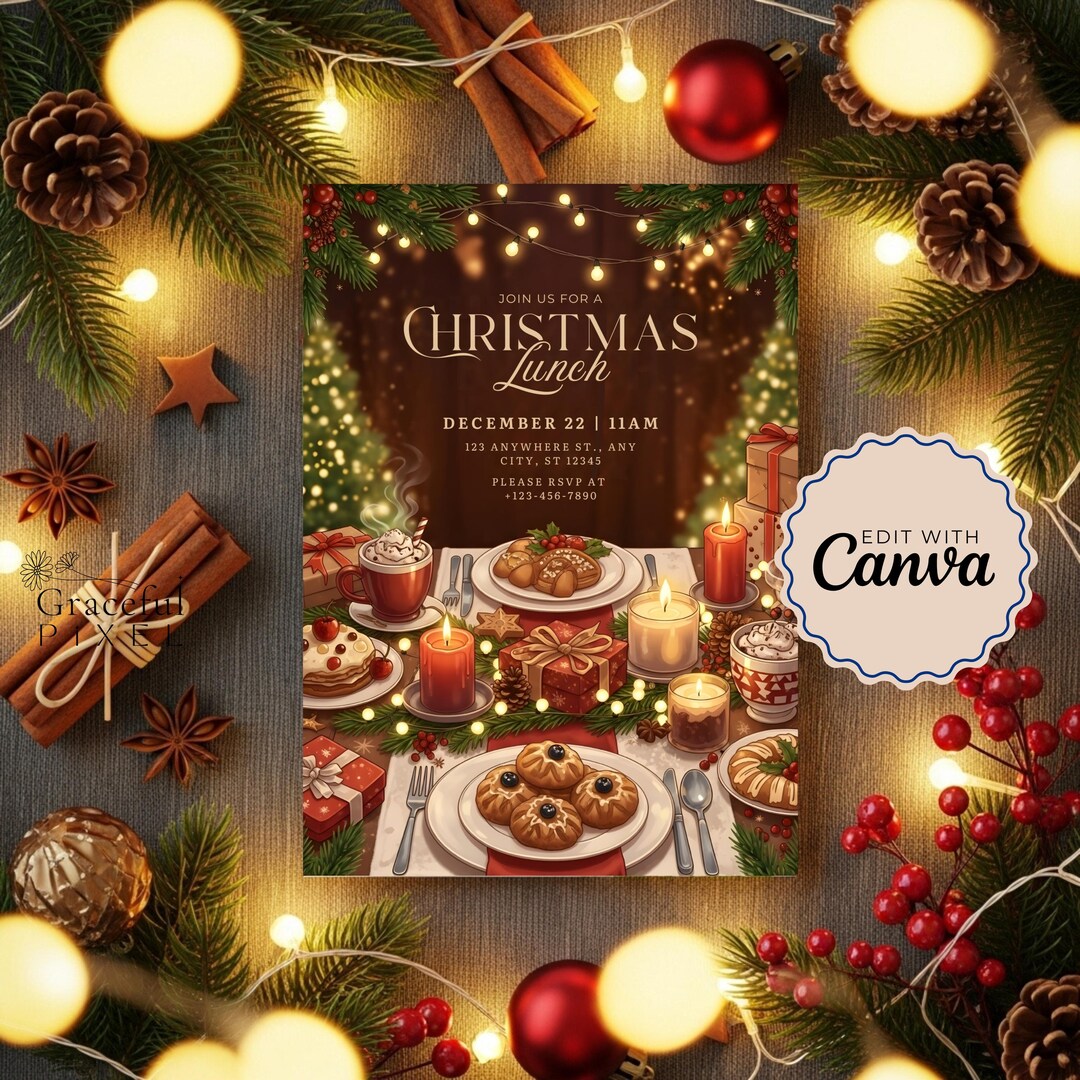 Editable Christmas Luncheon Invitation Xmas Lunch Invitation, Christmas ...