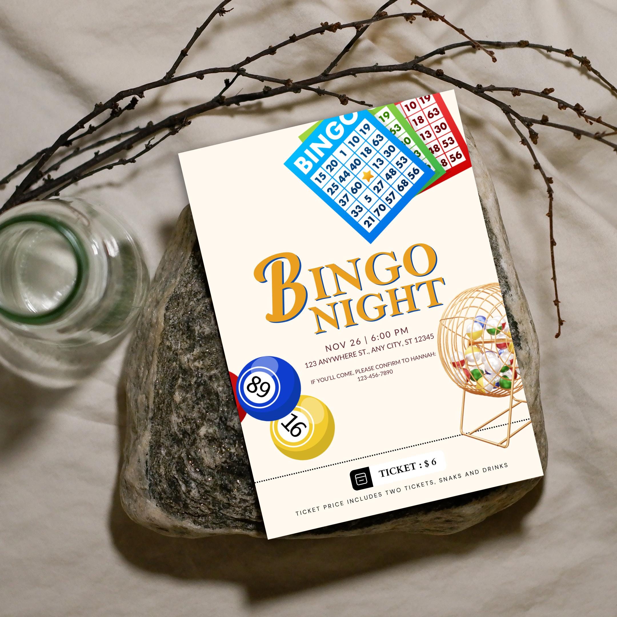 Bingo Night Flyer - Printable Invitation Template for Fundraiser ...