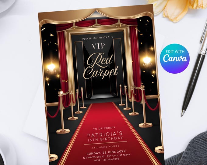 Editable Red Carpet Invitation, Red Carpet Event Ticket, Hollywood ...