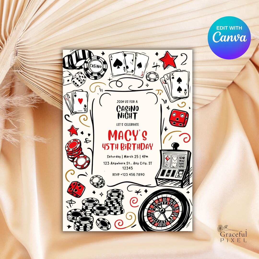 Casino Birthday Invitation - Poker & Playing Card Invite for Casino ...