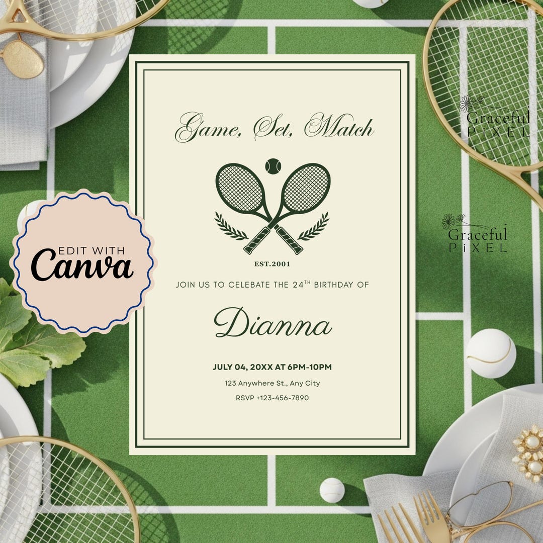 Tennis Birthday Party Invitation, Printable Tennis Theme Invite for ...