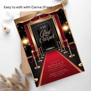 Red Carpet Invite, Red Carpet Birthday Invitation, Hollywood Theme ...