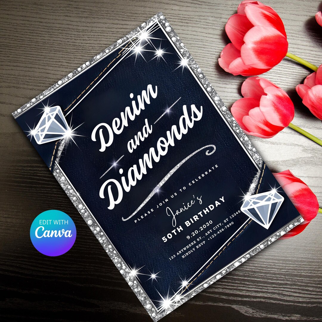 Denim and Diamond Invite, Denim Invitation, Denim Theme Party ...