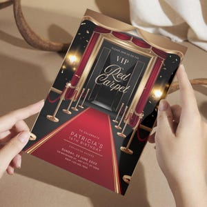 Red Carpet Invite, Red Carpet Birthday Invitation, Hollywood Theme ...