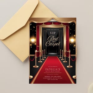 Red Carpet Invite, Red Carpet Birthday Invitation, Hollywood Theme ...