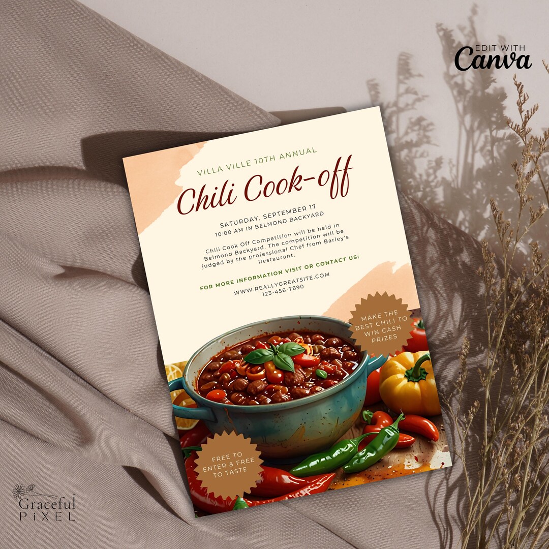Chili Cook off Flyer | Editable Canva Contest Invite & Template for ...