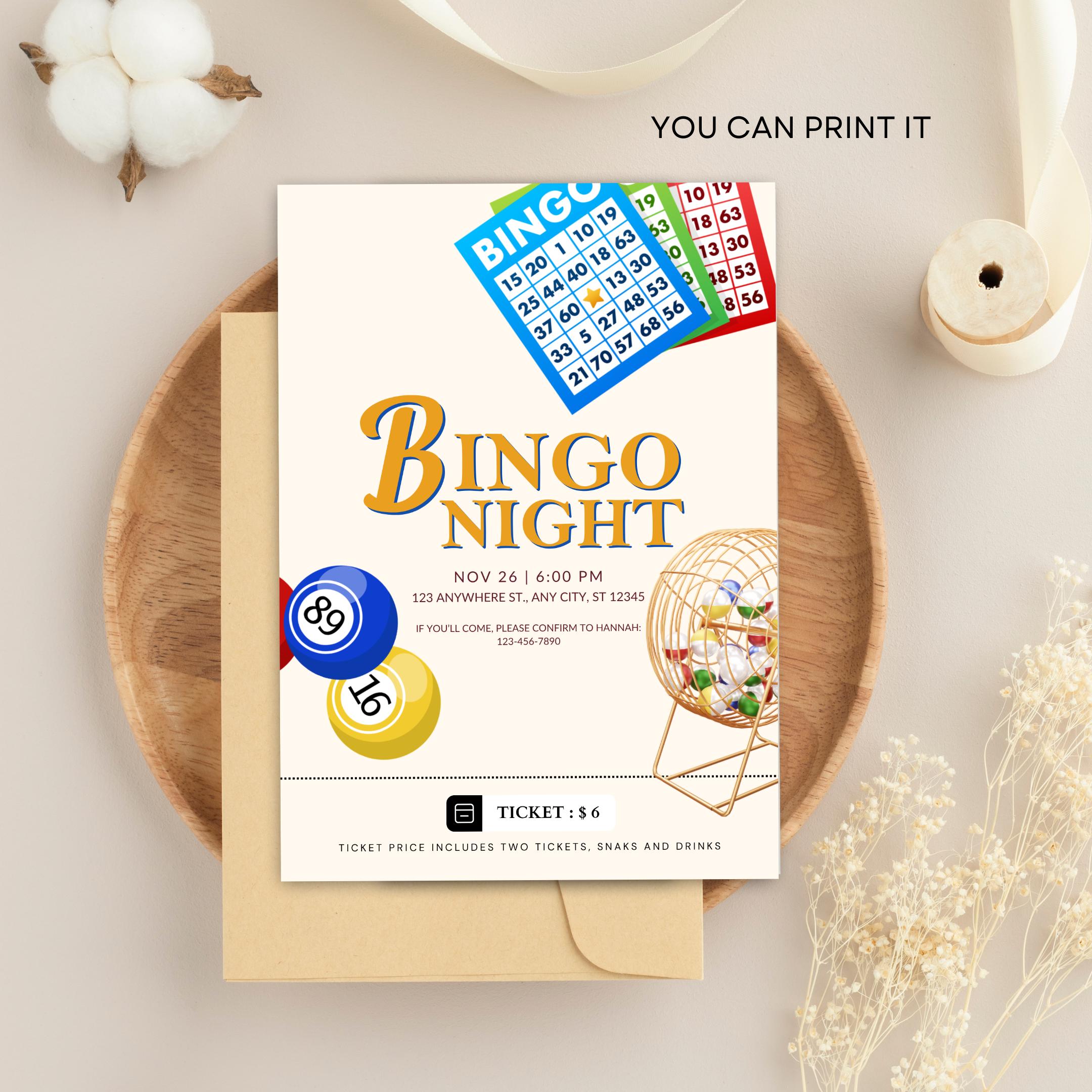 Bingo Night Flyer - Printable Invitation Template for Fundraiser ...