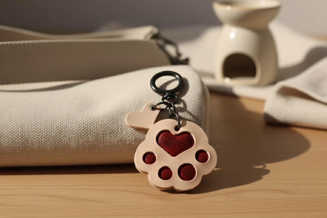 Custom Leather Cat Paw Keychain Bag Charm | Actual Paw Print Pet ...