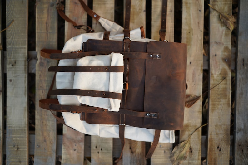 Leather Canvas Backpack, Large Travel Bag for Men, Laptop Rucksack ...