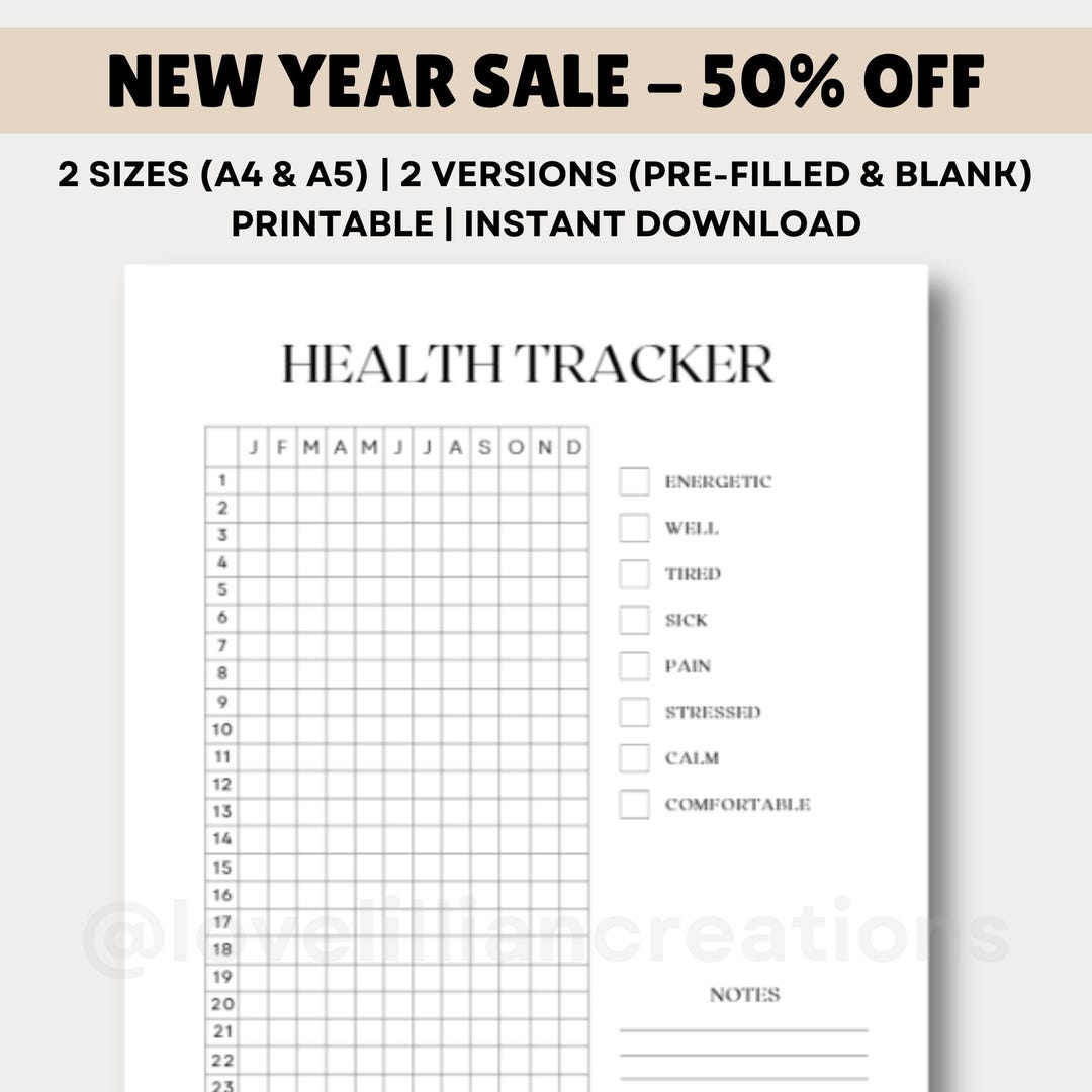 Yearly Health Tracker Printable Template, Daily Health Log, Annual ...