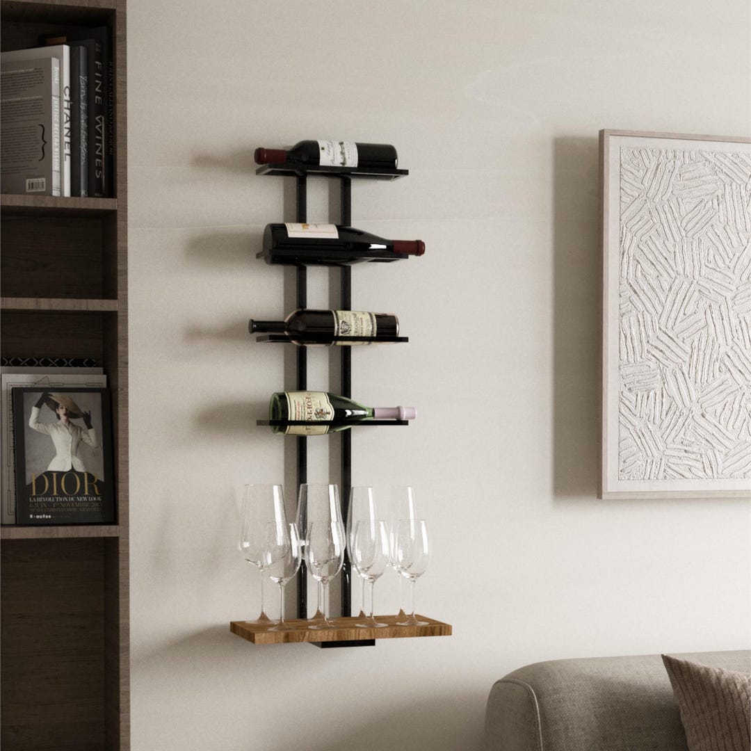 Wine Rack and Glass Holder Wall Mounted Wine Whiskey Rum Bottles Cellar ...