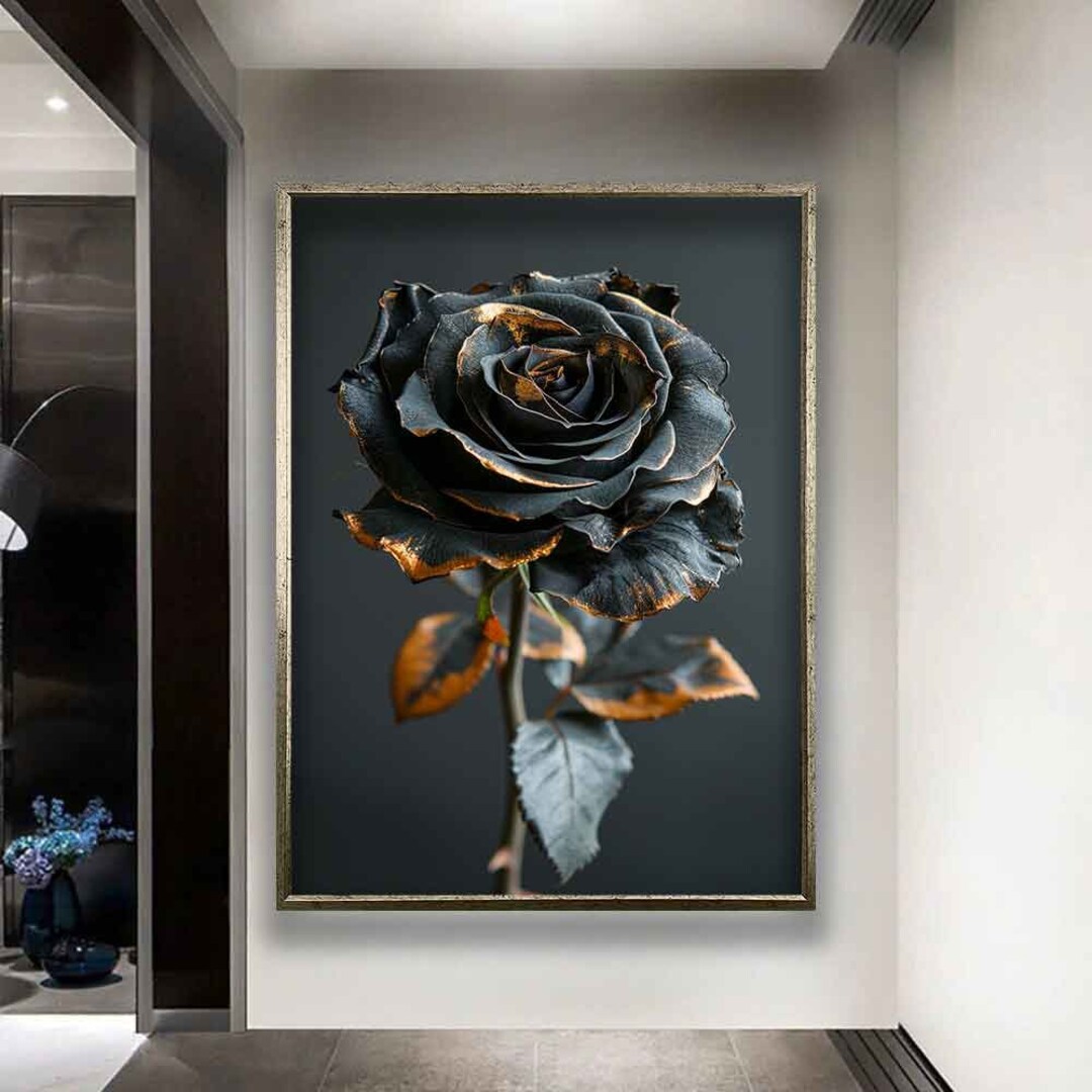 Black Rose Art, Black Rose Painting, Black Rose Canvas, Flower Art ...
