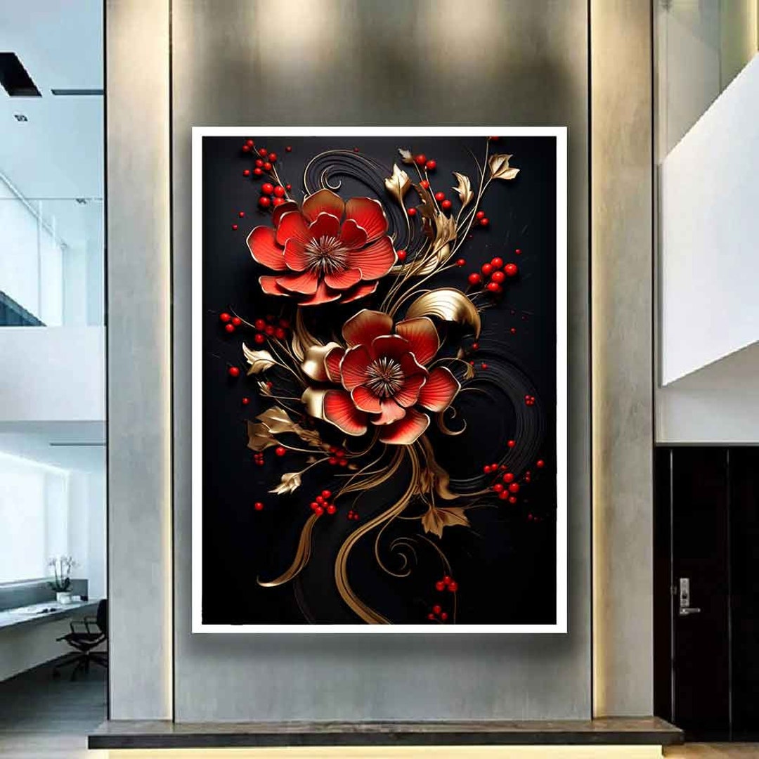 Red Flower Art , Beautiful Flower Canvas , Flower Picture , Flower ...