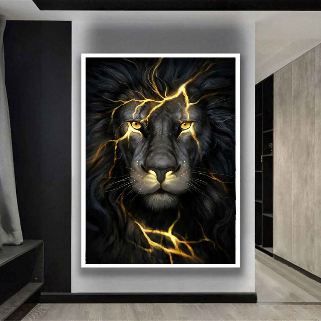 Black Lion Art, Lion Painting,lion Art, Animal Art, Animal Painting ...