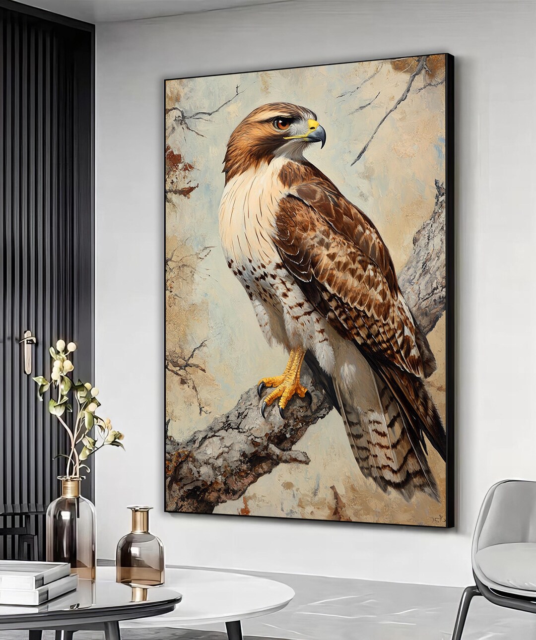 Hawk Artwork, Hawk Canvas Wall Art, Hawk Sketch, Bird Art Print, Home ...