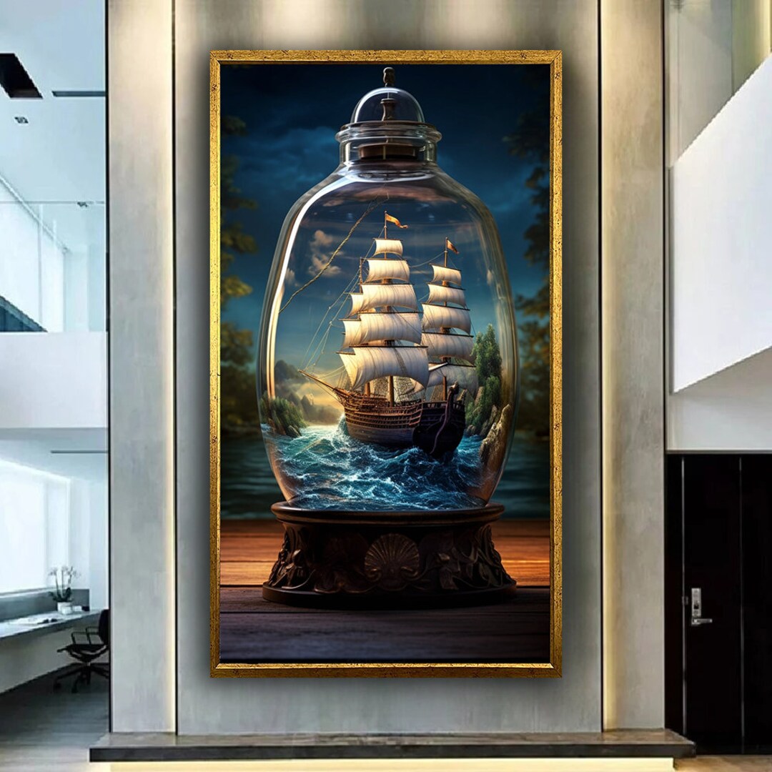 Ship in a Lamp,modern Ship Decor,ship Canvas Art, Ship Wall Painting ...