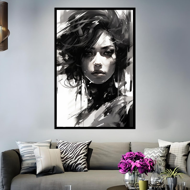Woman Sketch Drawing, Girl Art Print, Lady Painting Style, Woman ...