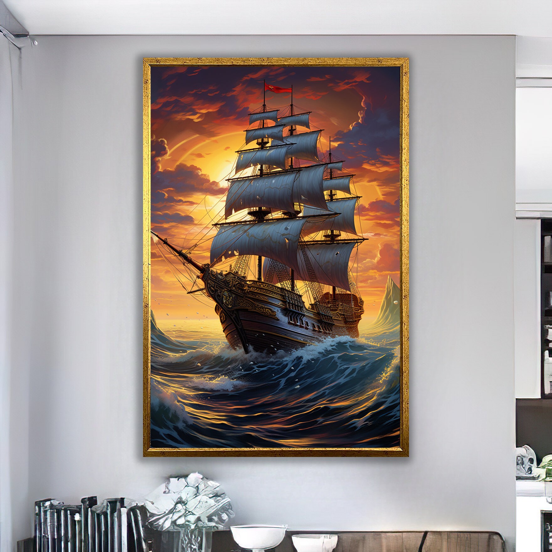 Vessel Art Voyage, Ship Canvas Journey , Ship Canvas Art, Boat Art ...