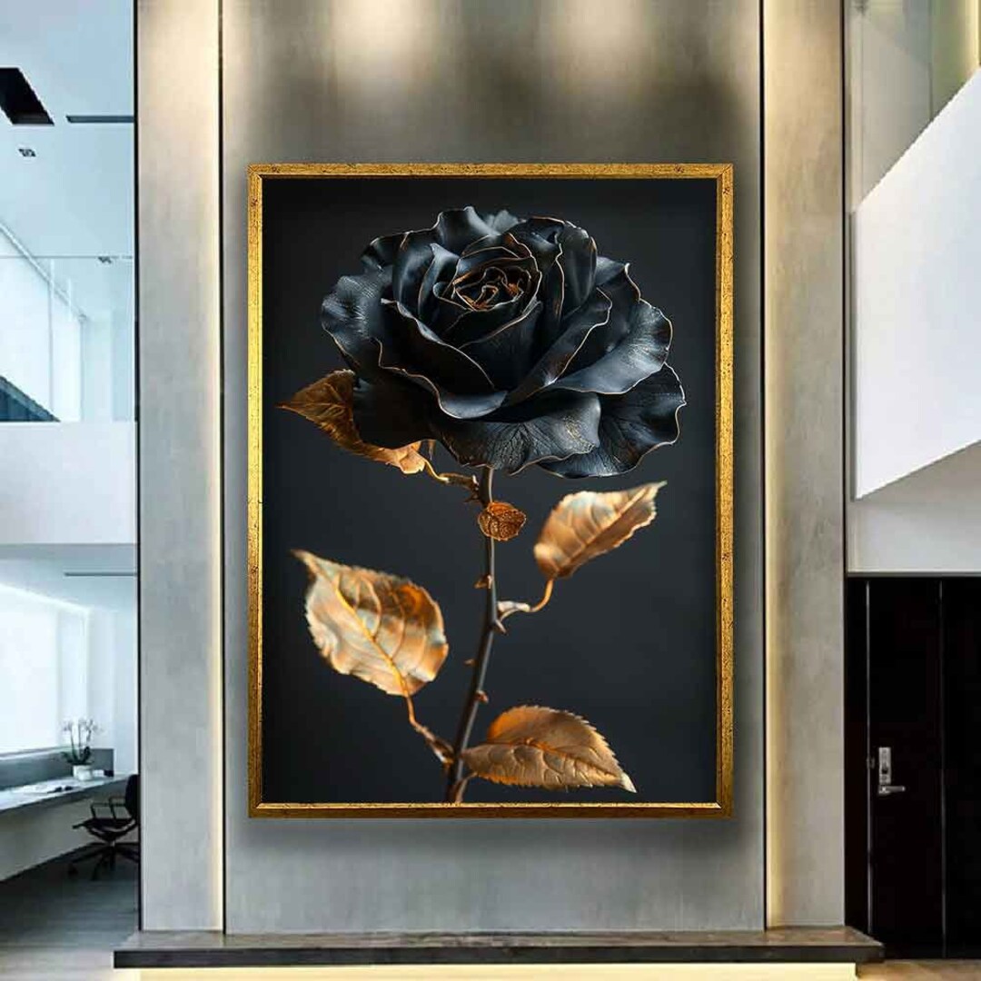 Black Rose Art, Black Rose Painting, Gold Rose Canvas, Flower Art ...