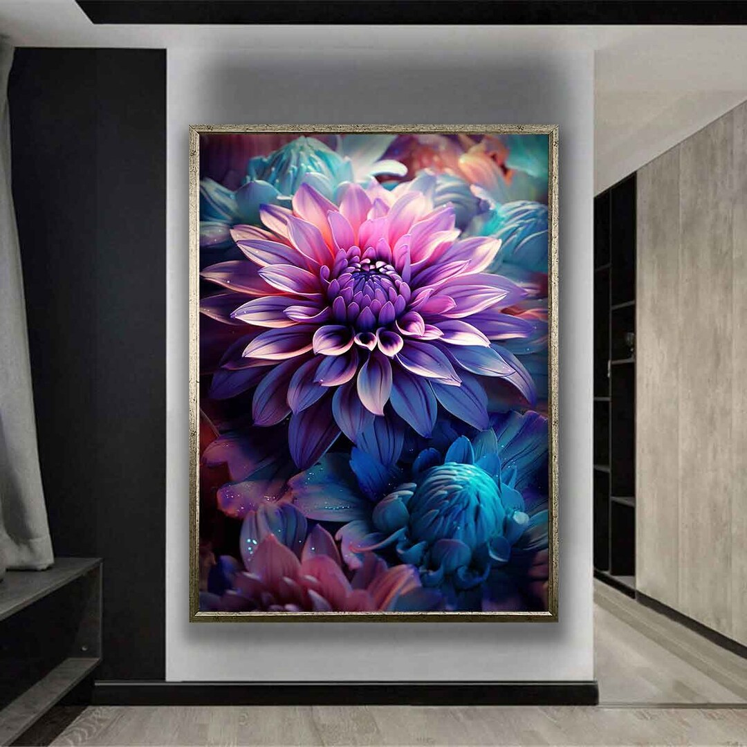 Flower Purple Blue Canvas Art,floral Painting Style, Blossom Art Print ...
