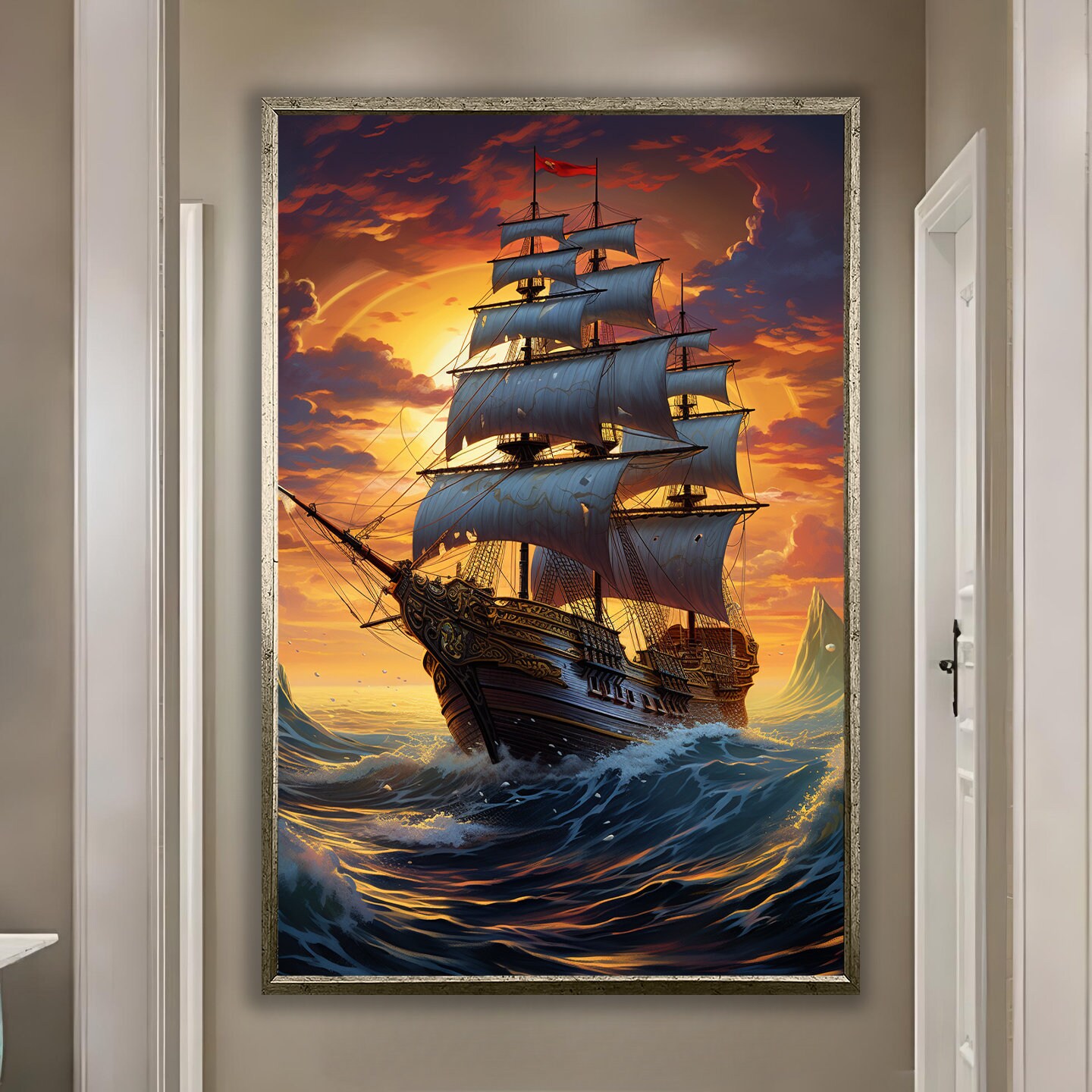 Vessel Art Voyage, Ship Canvas Journey , Ship Canvas Art, Boat Art ...