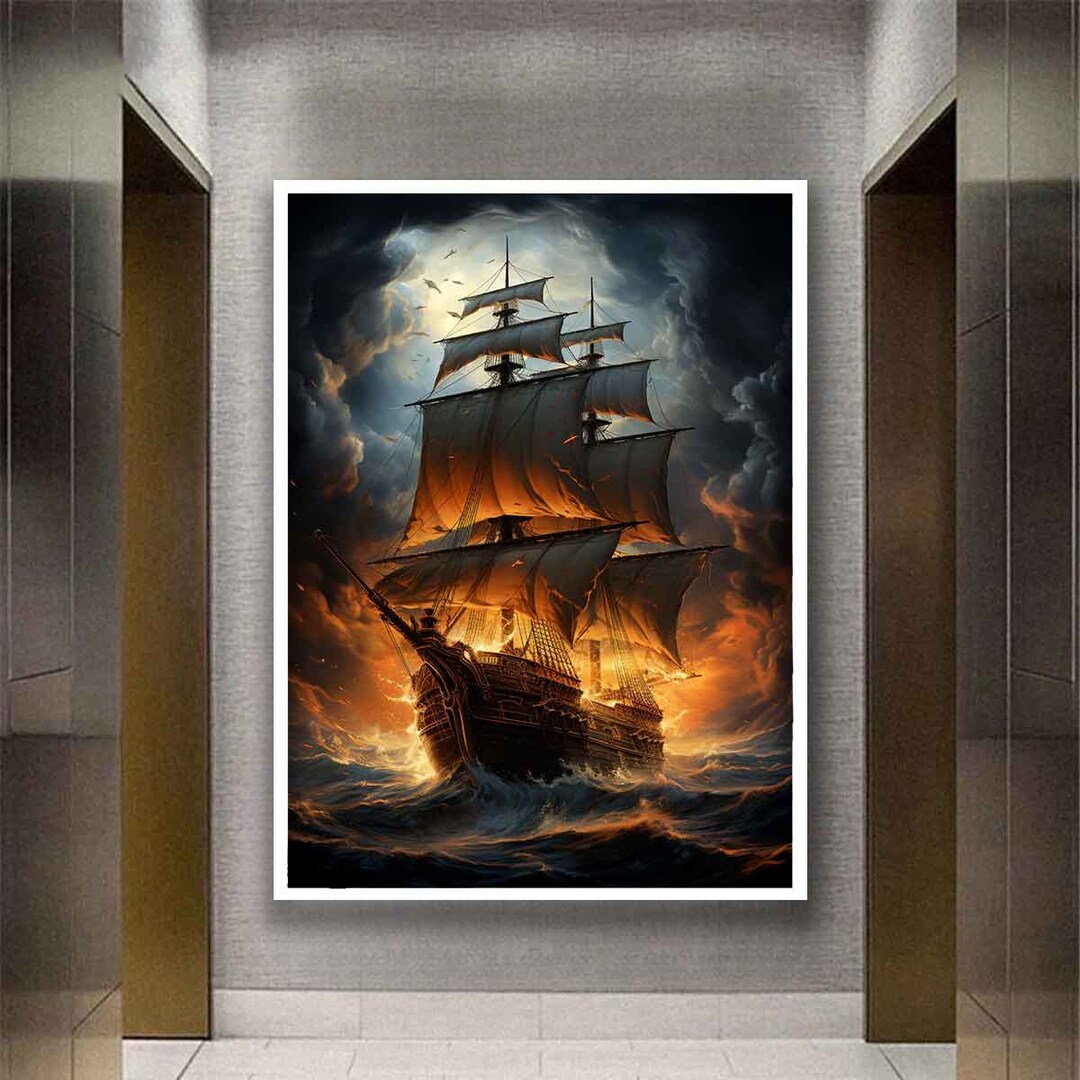 Ship Design Painting , Beatiful Ship Scenery Canvas , Sea Scenery Wall ...