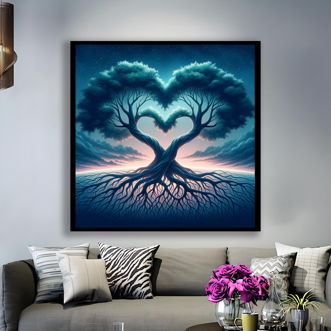 Love Tree Art,love Story Sketch,romantic Couple Canvas,love Heart Art ...
