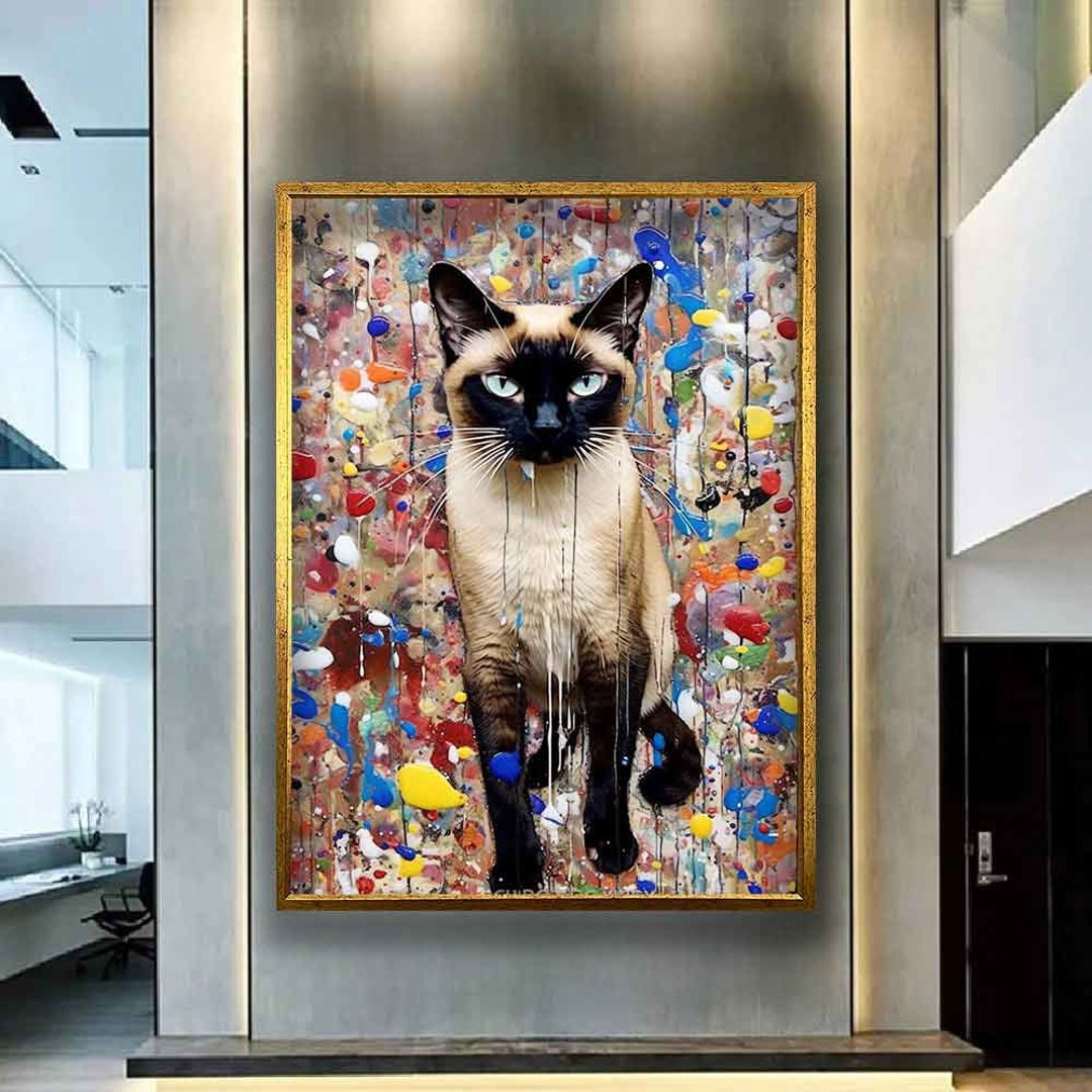 Colorful Paints Cat Canvas, Cute Cat Art, Cat Painting, Colorful Cat ...