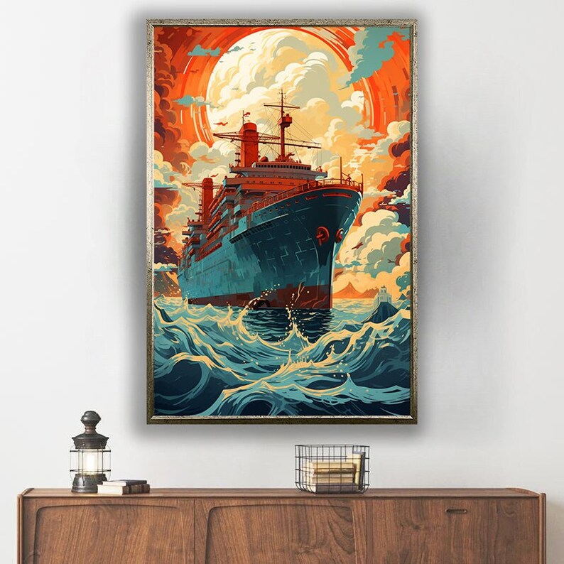 Ship Japanese Styled Art, Boat Art Print, Vessel Painting Style, Ship ...