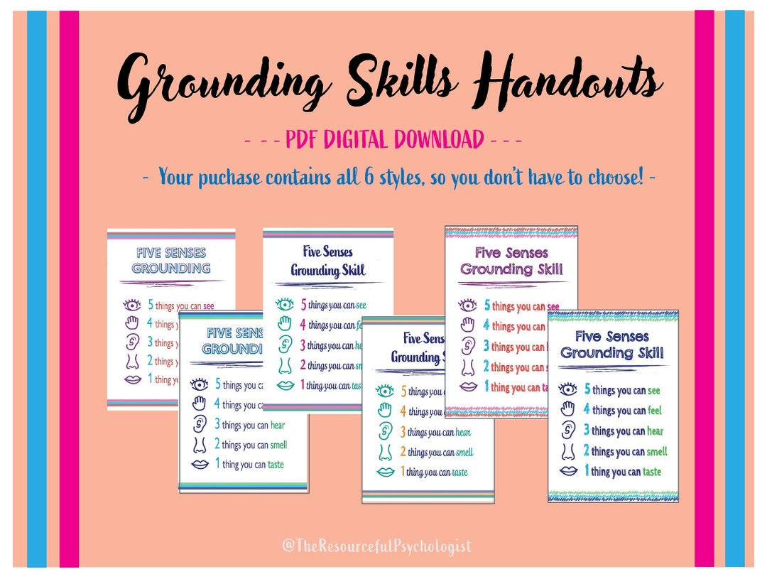 GROUNDING SKILLS Handouts --- Emotion Regulation, Mindfulness, 5 Senses ...