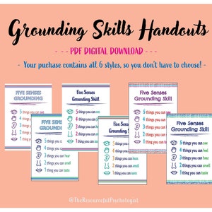 GROUNDING SKILLS Handouts --- Emotion Regulation, Mindfulness, 5 Senses ...