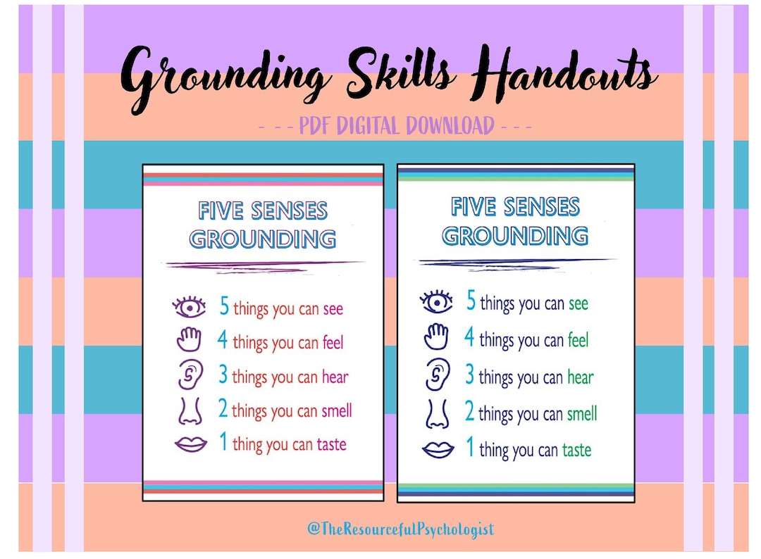 GROUNDING SKILLS Handouts --- Emotion Regulation, Mindfulness, 5 Senses ...