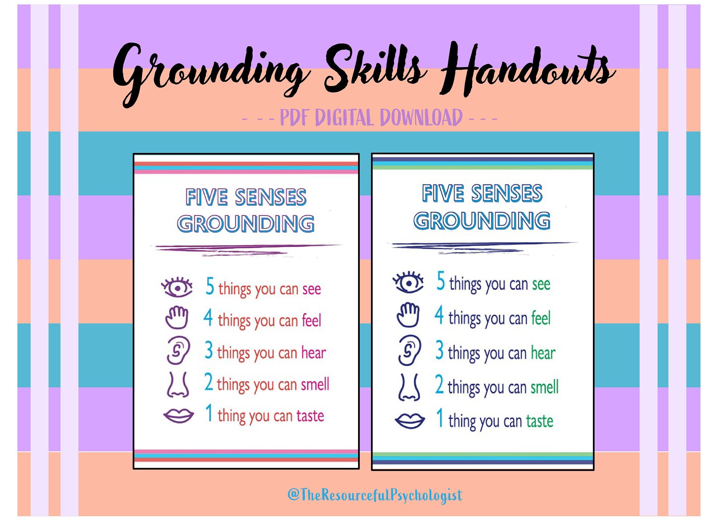 GROUNDING SKILLS Handouts --- Emotion Regulation, Mindfulness, 5 Senses ...