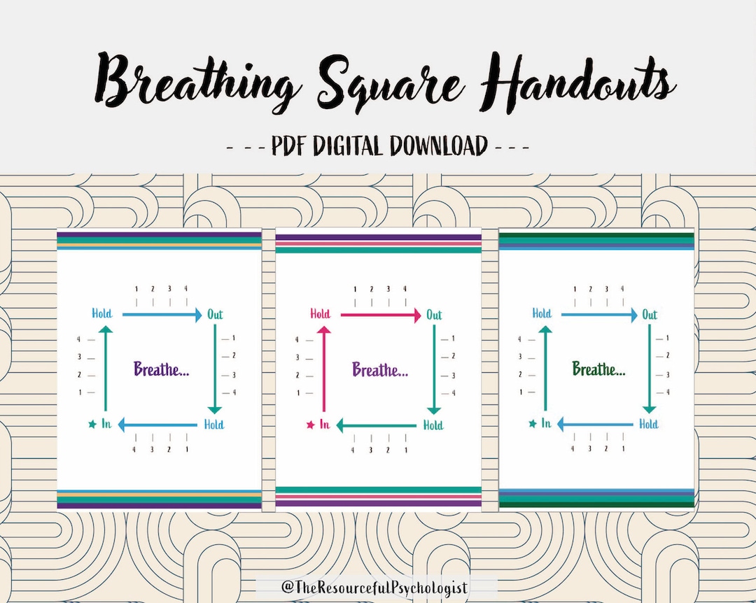 BOX BREATHING Handouts --- the 'breathing Square', Square Breathing, Grounding, Emotion ...