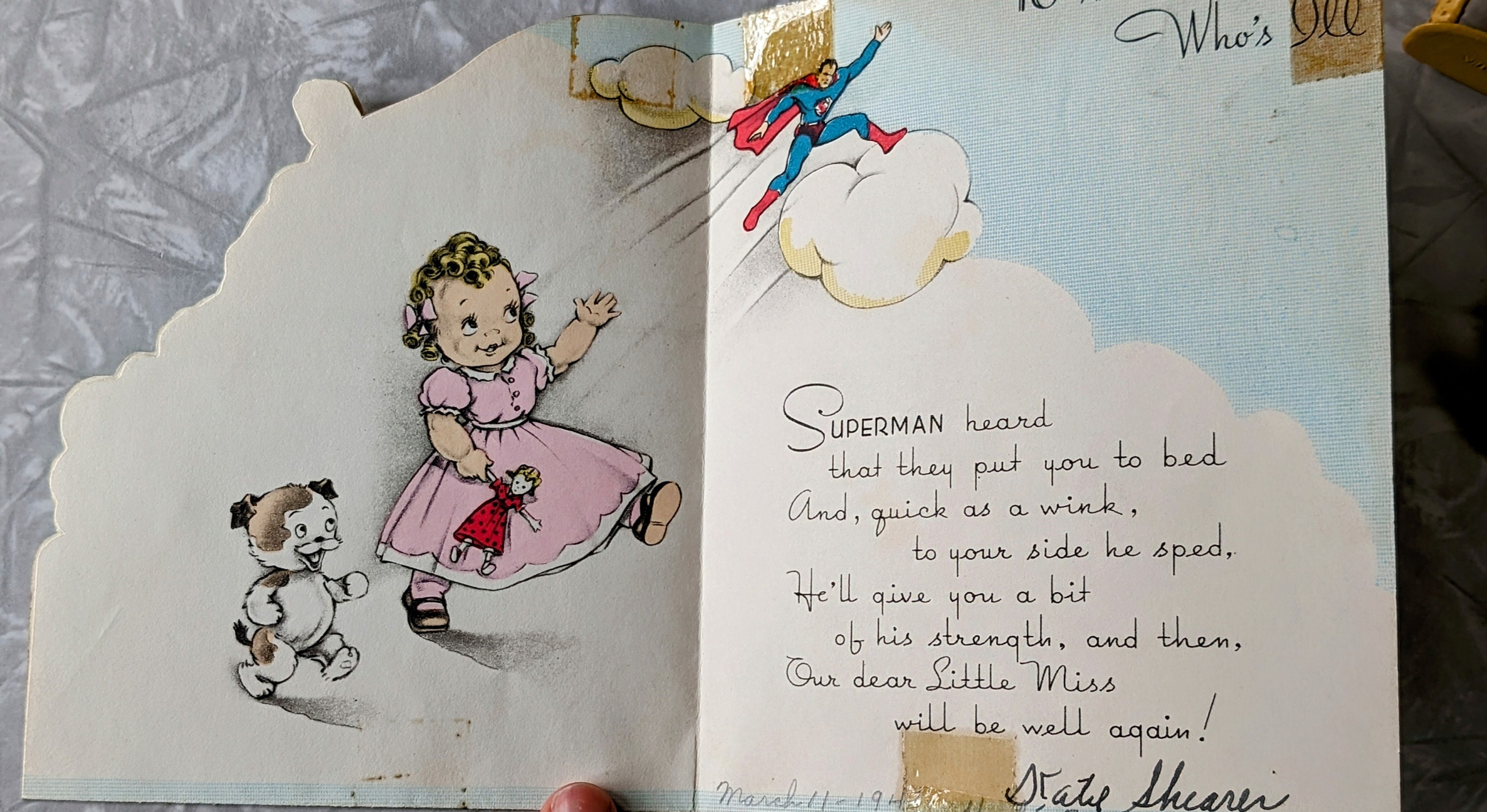 Vintage Antique 1940’s Superman Super Hero Comic Get Well Sick Greeting ...